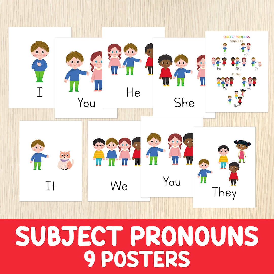 Subject Pronouns Posters, 9 Printable Charts, Home & Classroom Decor ...