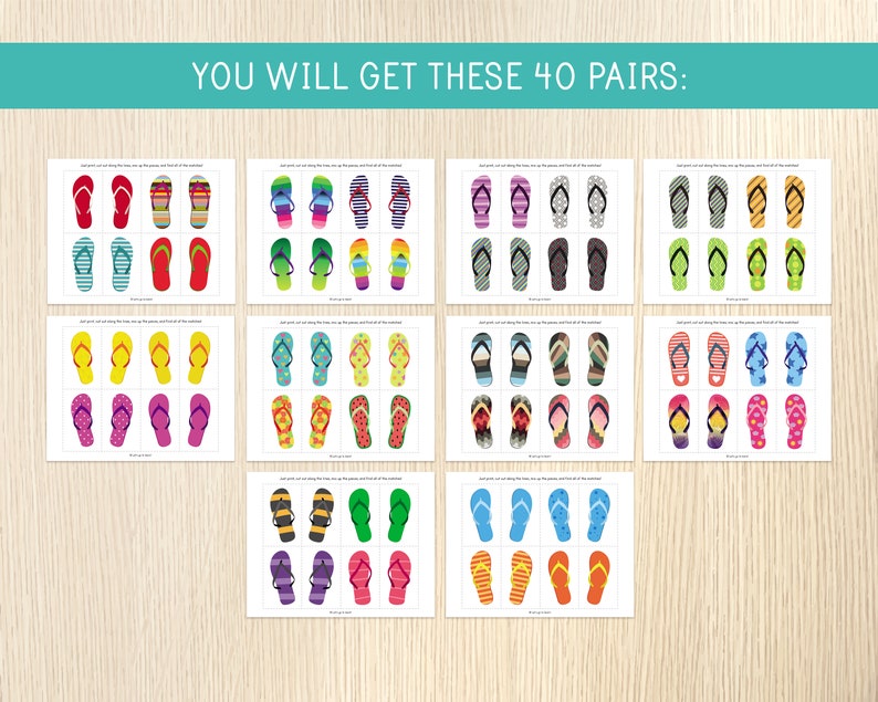 Summer Matching Game, Flip-flops Matching Activity, Toddler & Preschool ...