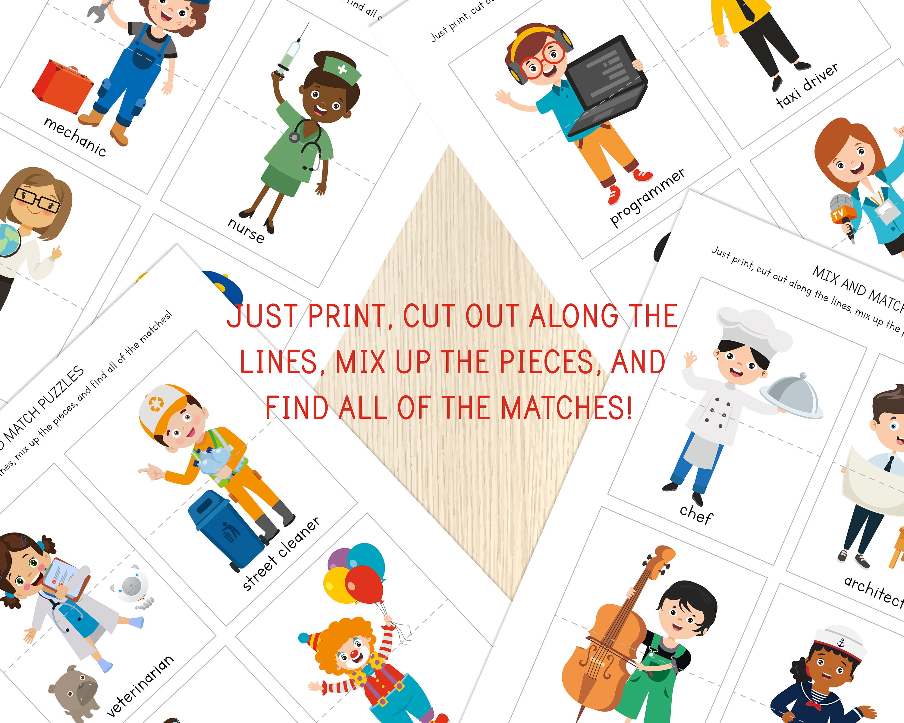 Professions Matching Activity, 52 Puzzles, Jobs, Community Helpers ...