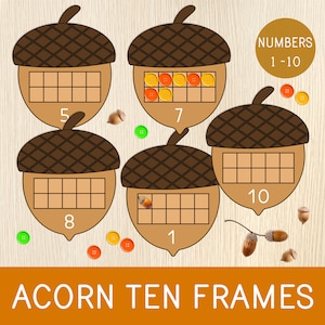 Fall Acorn Ten Frames, Number Mats, Playdough Mats, Autumn Activity ...