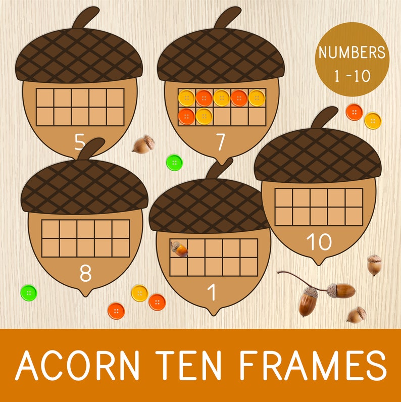 Fall Acorn Ten Frames, Number Mats, Playdough Mats, Autumn Activity ...