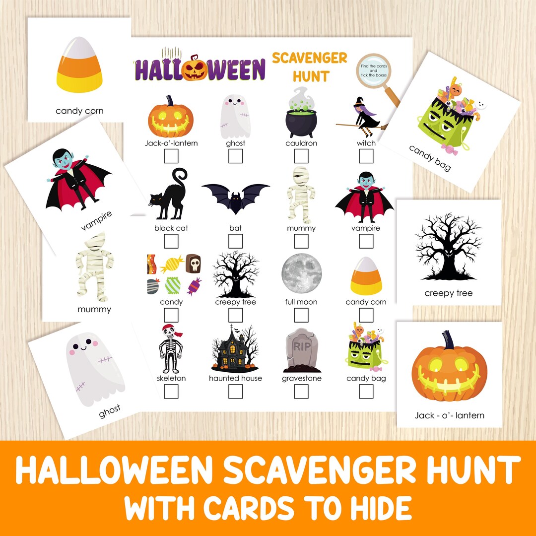 Halloween Scavenger Hunt With Cards to Hide, Indoor Outdoor Treasure ...