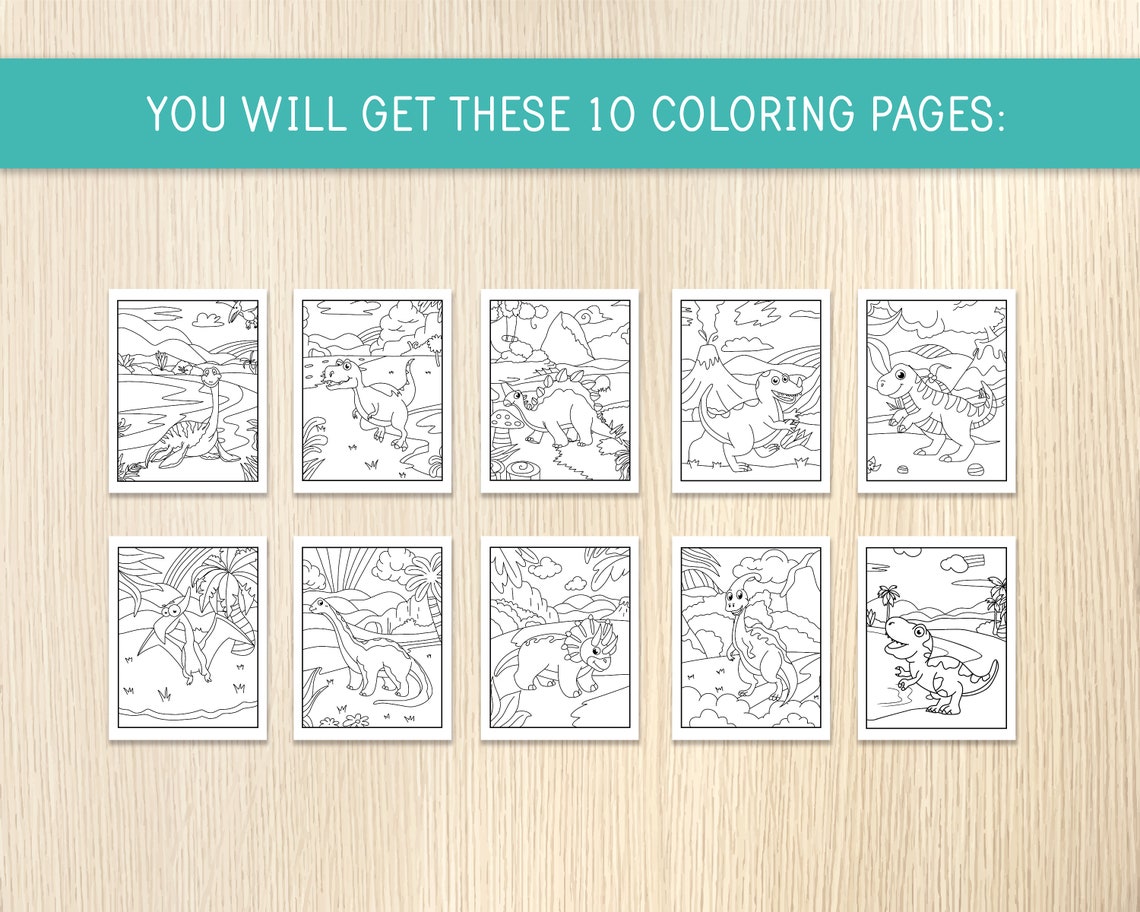 Dinosaurs Coloring Pages 10 Sheets for Kids Dinosaur - Etsy