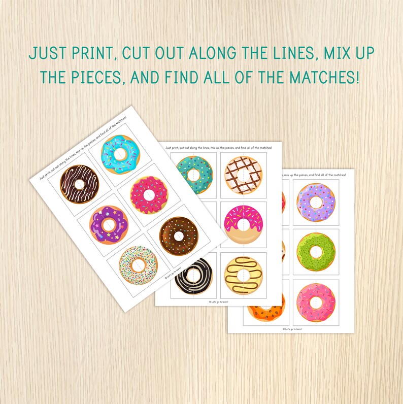 Donut Matching Game, Match the Donuts Halves, Symmetry Puzzles, Toddler ...