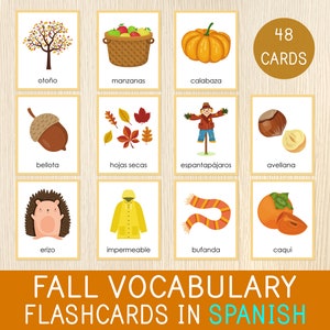 Fall Flashcards in Spanish, Autumn Vocabulary, Spanish Visual Cards ...