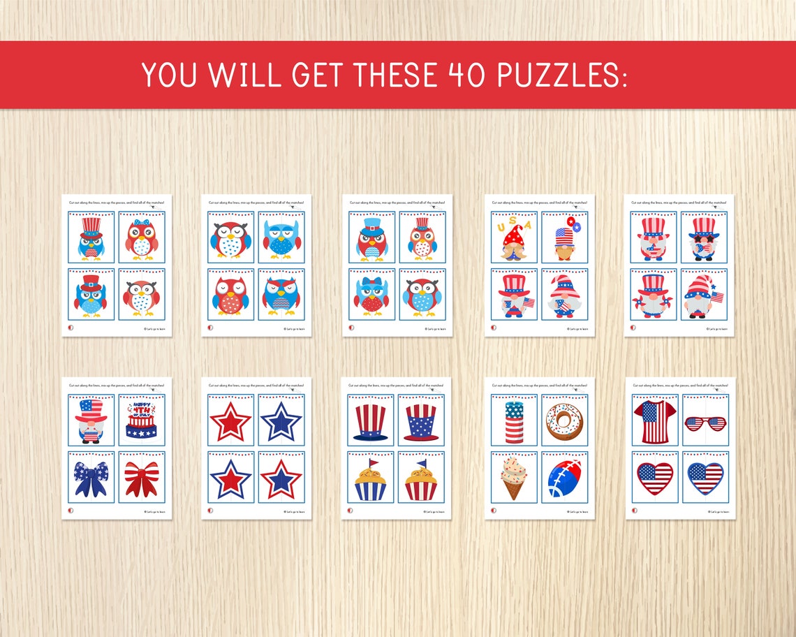4th of July Matching Activity for Kids - USA Independence Day Party ...