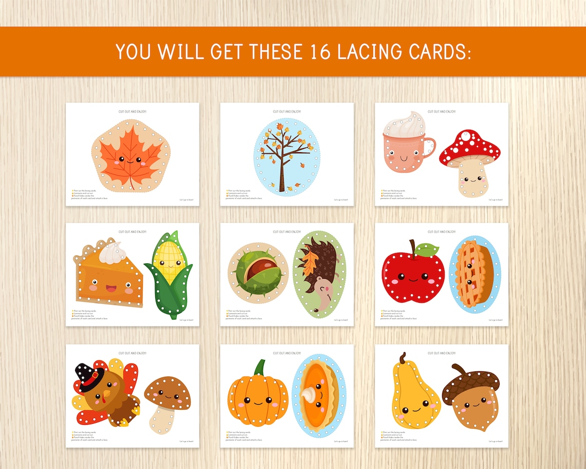 Fall Lacing Cards Preschool Fine Motor Skill Activity Fall - Etsy