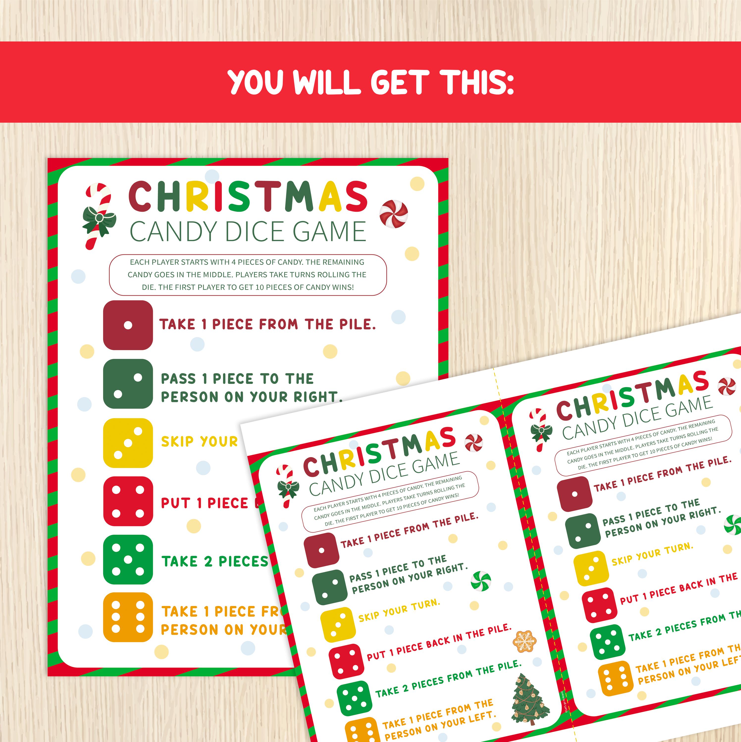 Christmas Candy Dice Game - Printable Holiday Party Game for Families ...