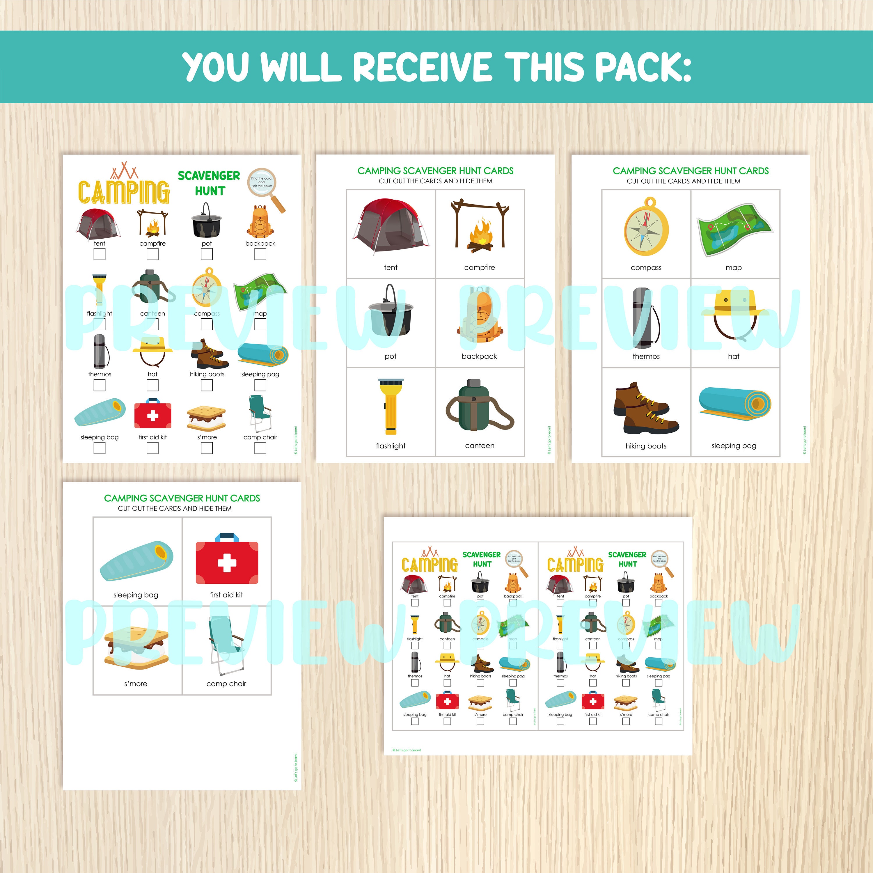 Camping Scavenger Hunt, Indoor/outdoor Treasure Hunt With Cards to Hide ...