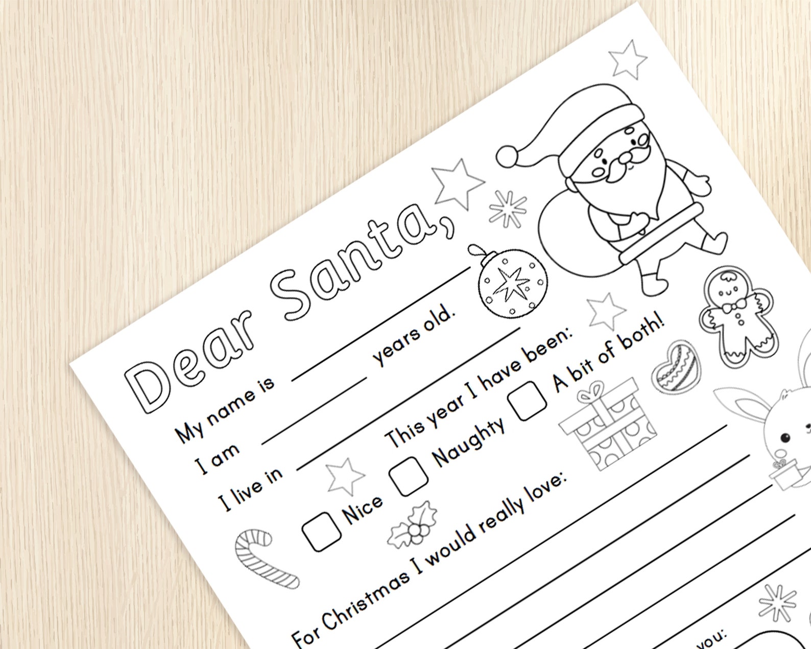Letter to Santa Coloring Page Kids Christmas Wish List - Etsy