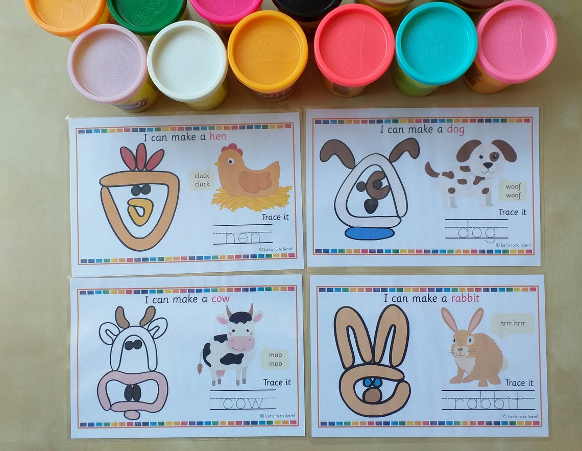 Farm Animals Playdough Mats 12 Visual Cards Play Doh | Etsy