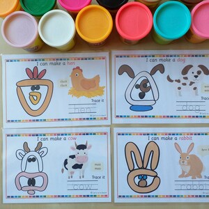 Farm Animals Playdough Mats, 12 Visual Cards, Play Doh, Toddler ...