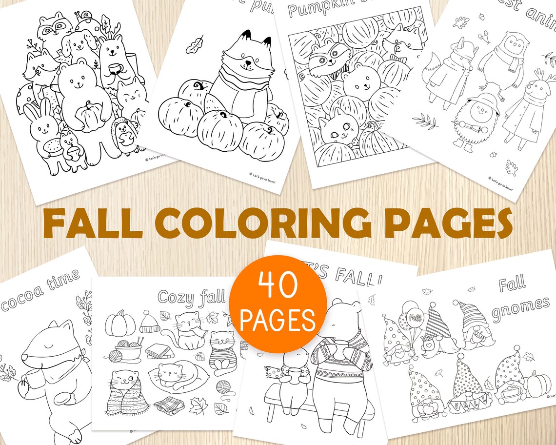 Fall Coloring Pages 40 Sheets Autumn Activity for Kids Fall - Etsy