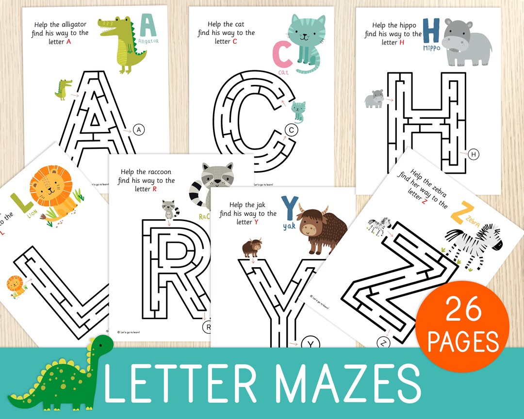 Letter Mazes, Uppercase A-Z Animal Alphabet, Preschool Activity, Game ...