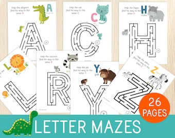 Letter Mazes, Uppercase A-Z Animal Alphabet, Preschool Activity, Game ...