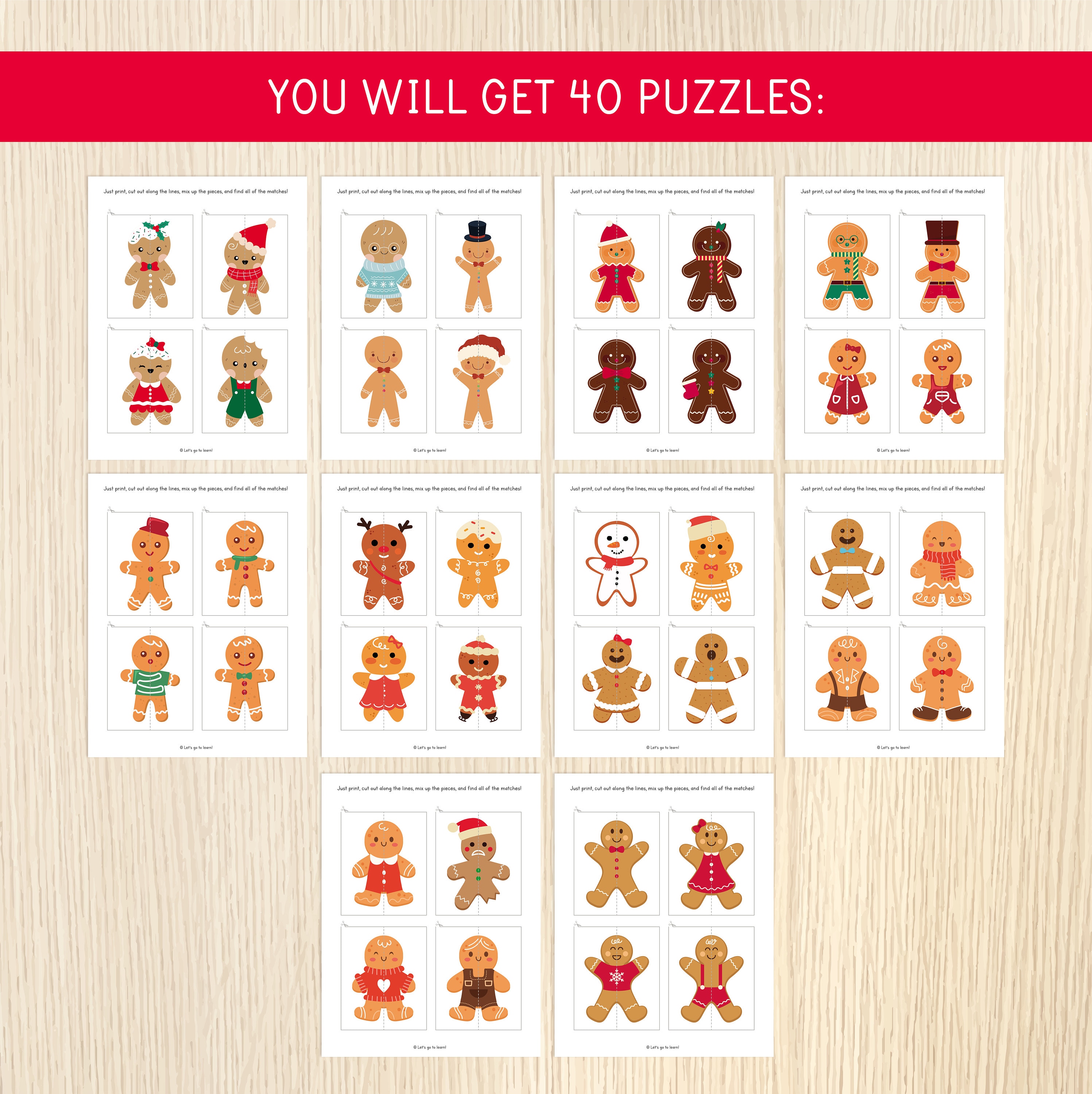 Christmas Matching Game, Gingerbread Man Puzzles, Xmas Activity for ...