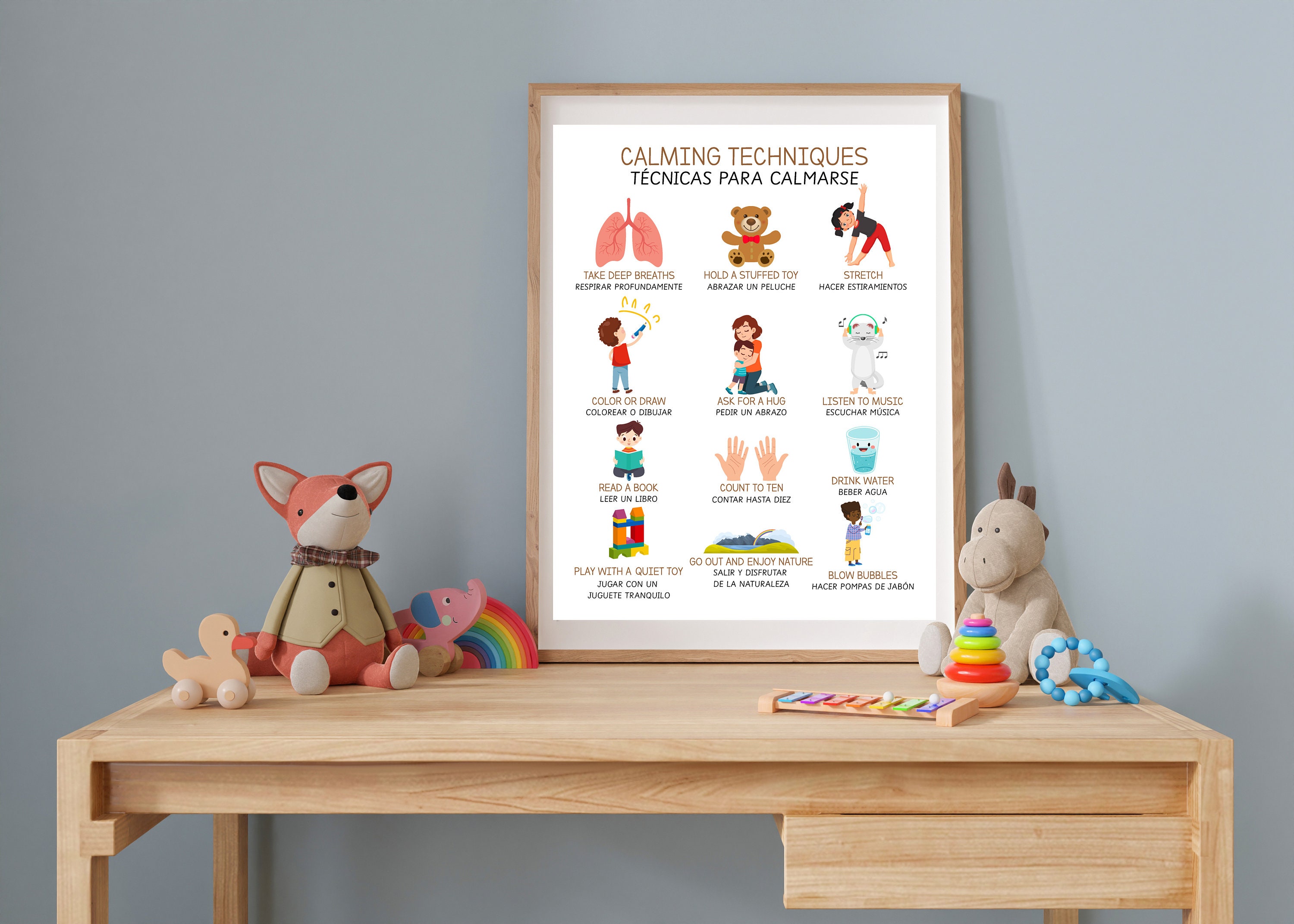 Calming Techniques Bilingual Poster, English-spanish, Calming Corner ...