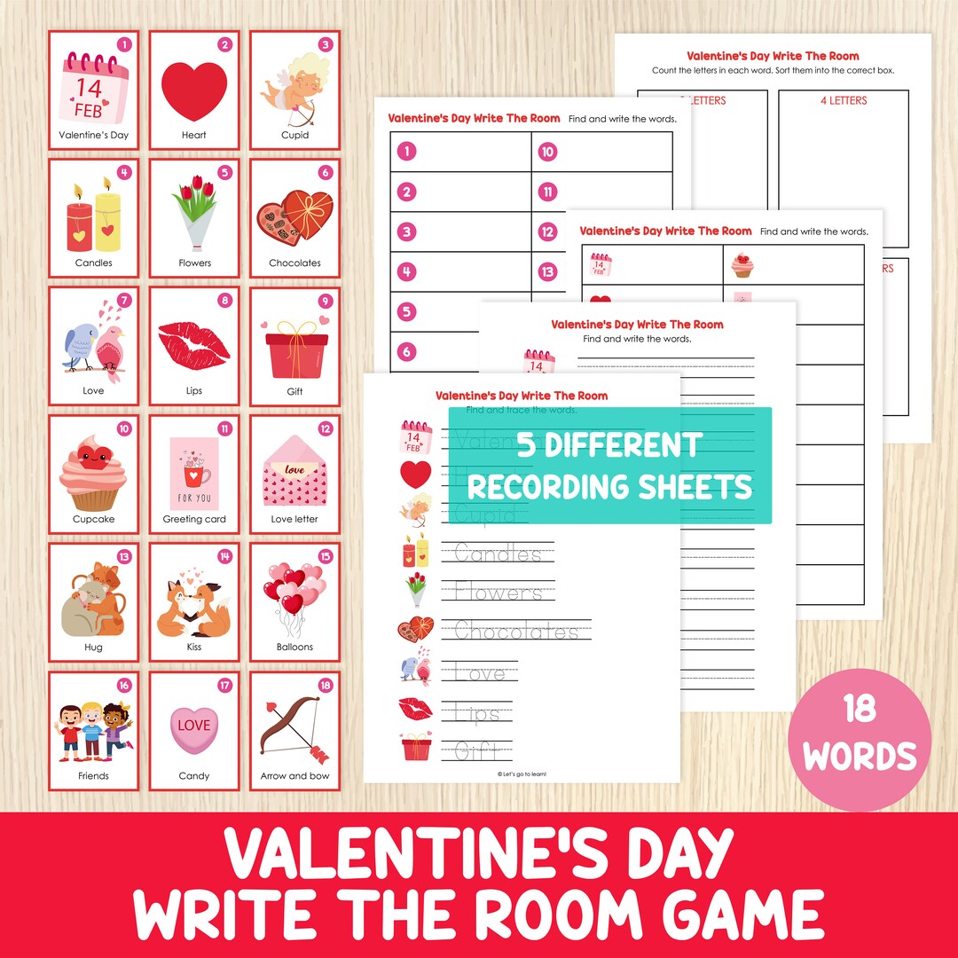 Juego Write The Room del día de San Valentín, jardín de infantes ...