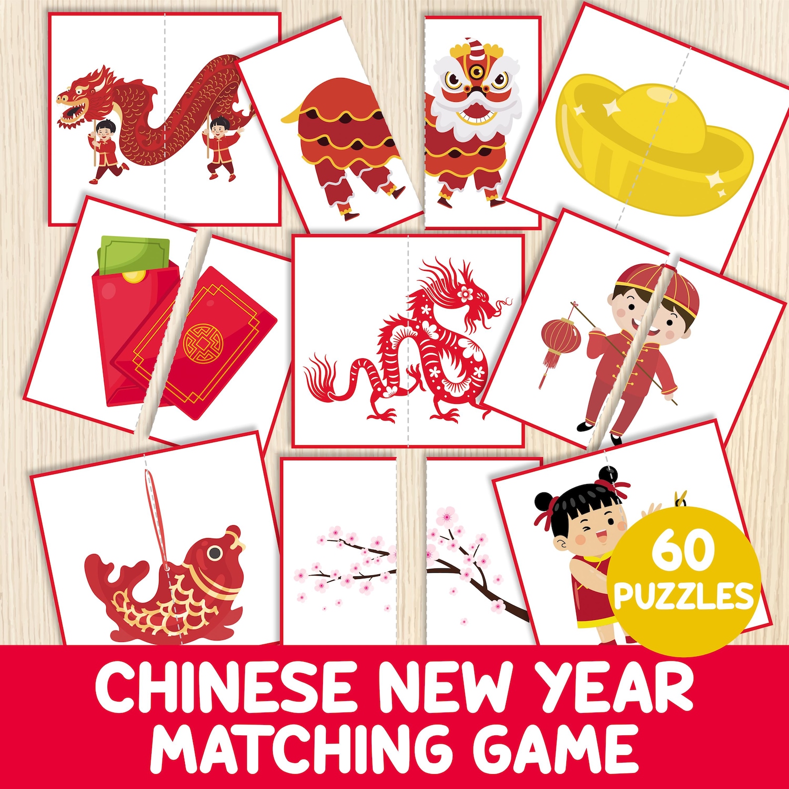 Chinese New Year Matching Activity - Lunar New Year Game - Puzzles for ...