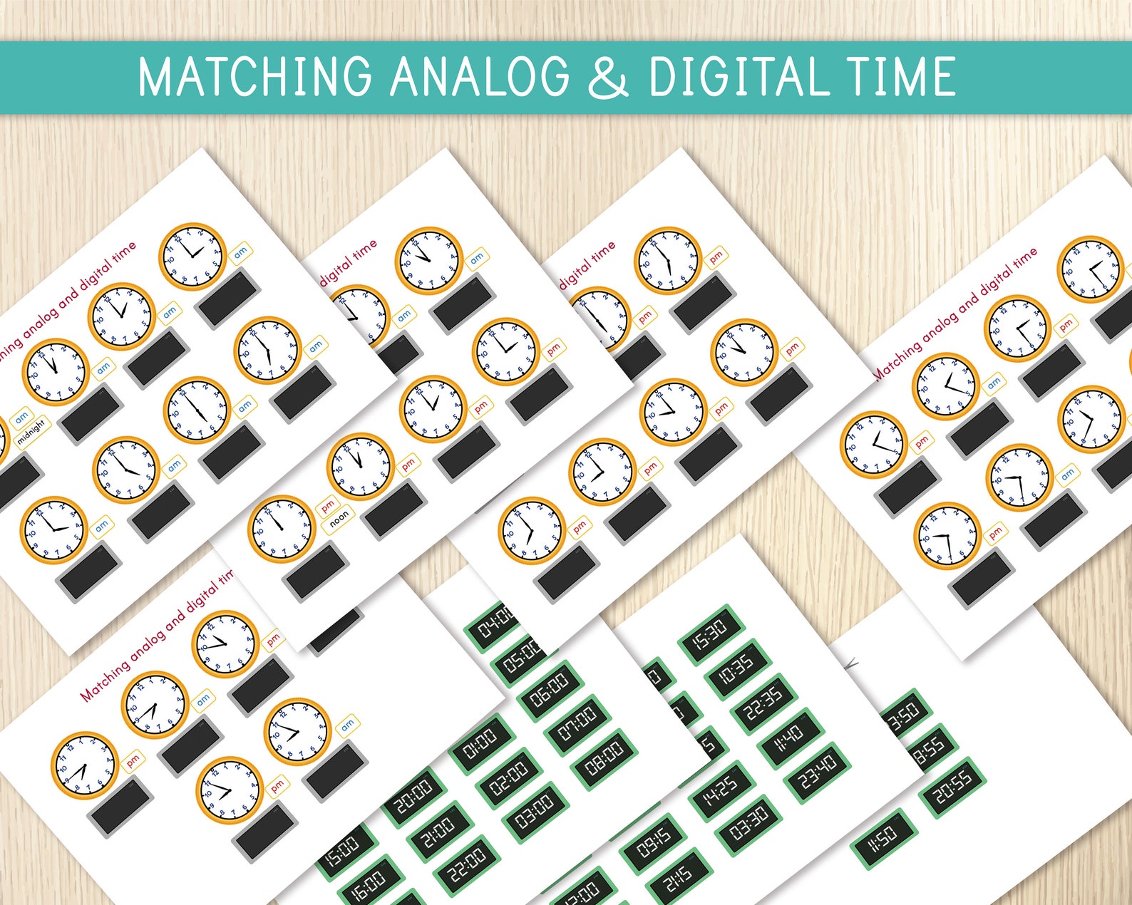 Telling Time Practice Analog & Digital Time Matching Game | Etsy