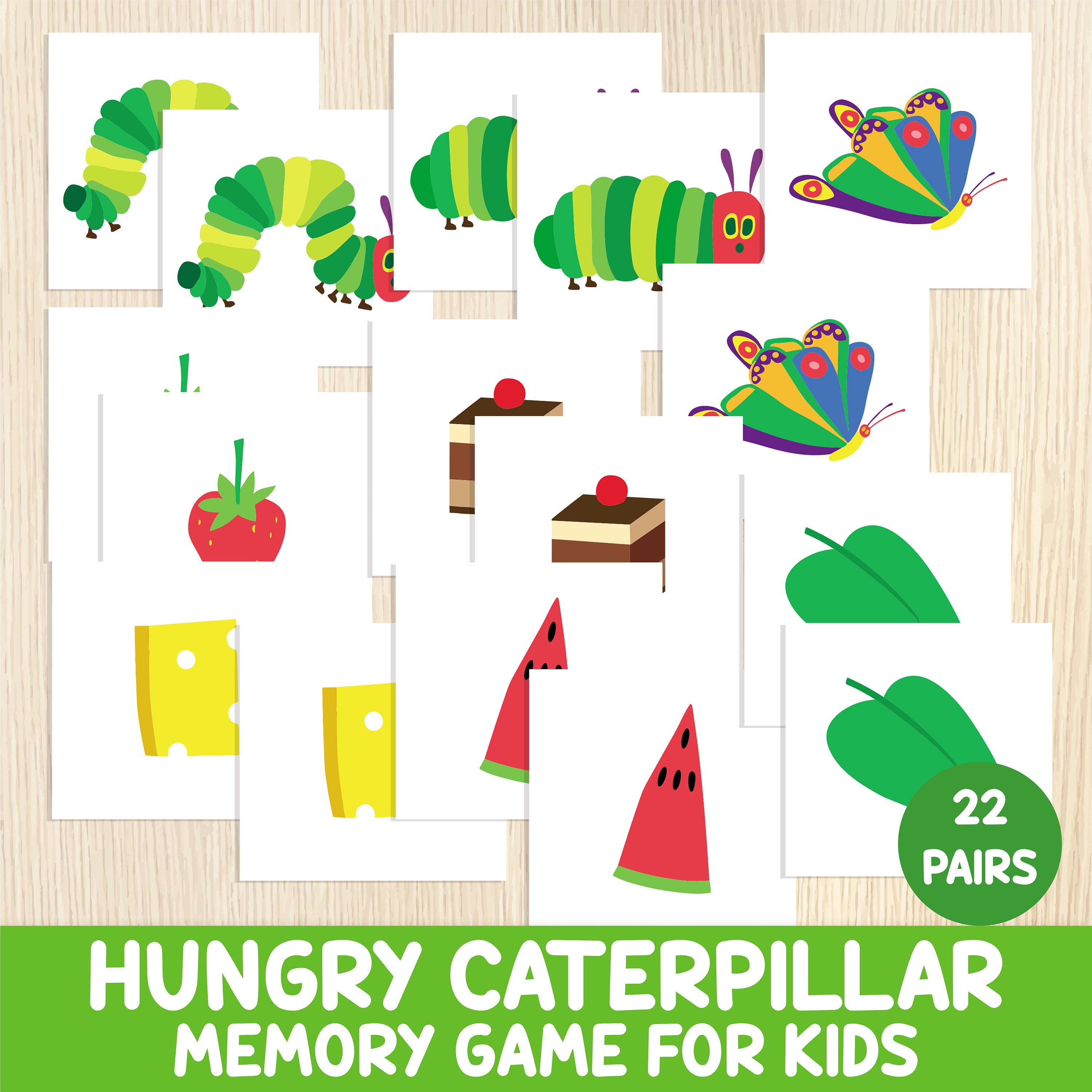 Hungry Caterpillar Memory Game, Matching Activity, Toddler, Preschool ...