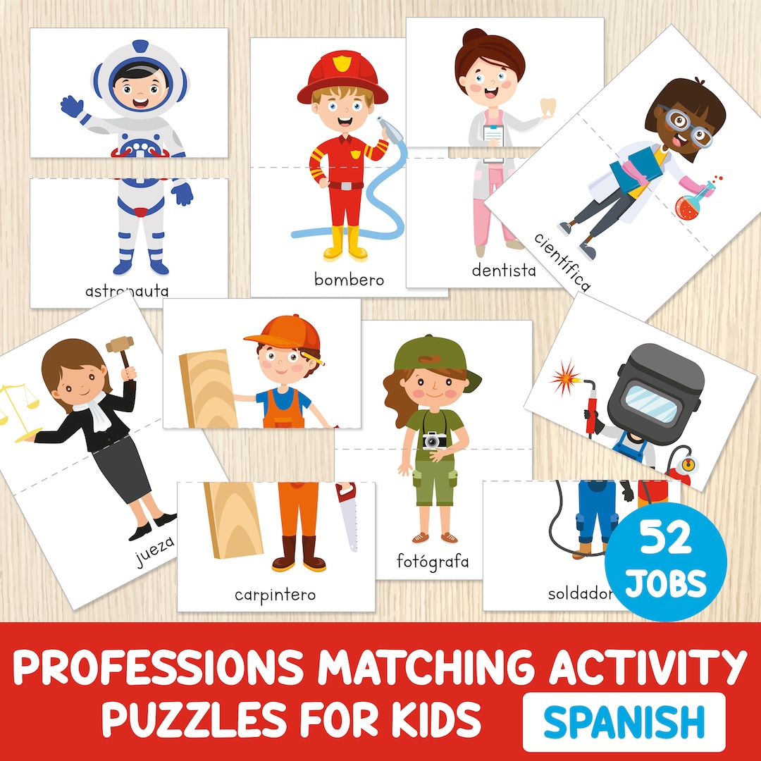Professions Matching Activity in SPANISH, 52 Puzzles, Jobs, Community ...
