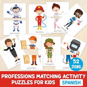 Professions Matching Activity in SPANISH, 52 Puzzles, Jobs, Community ...