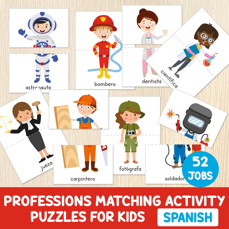 Professions Matching Activity in SPANISH, 52 Puzzles, Jobs, Community ...