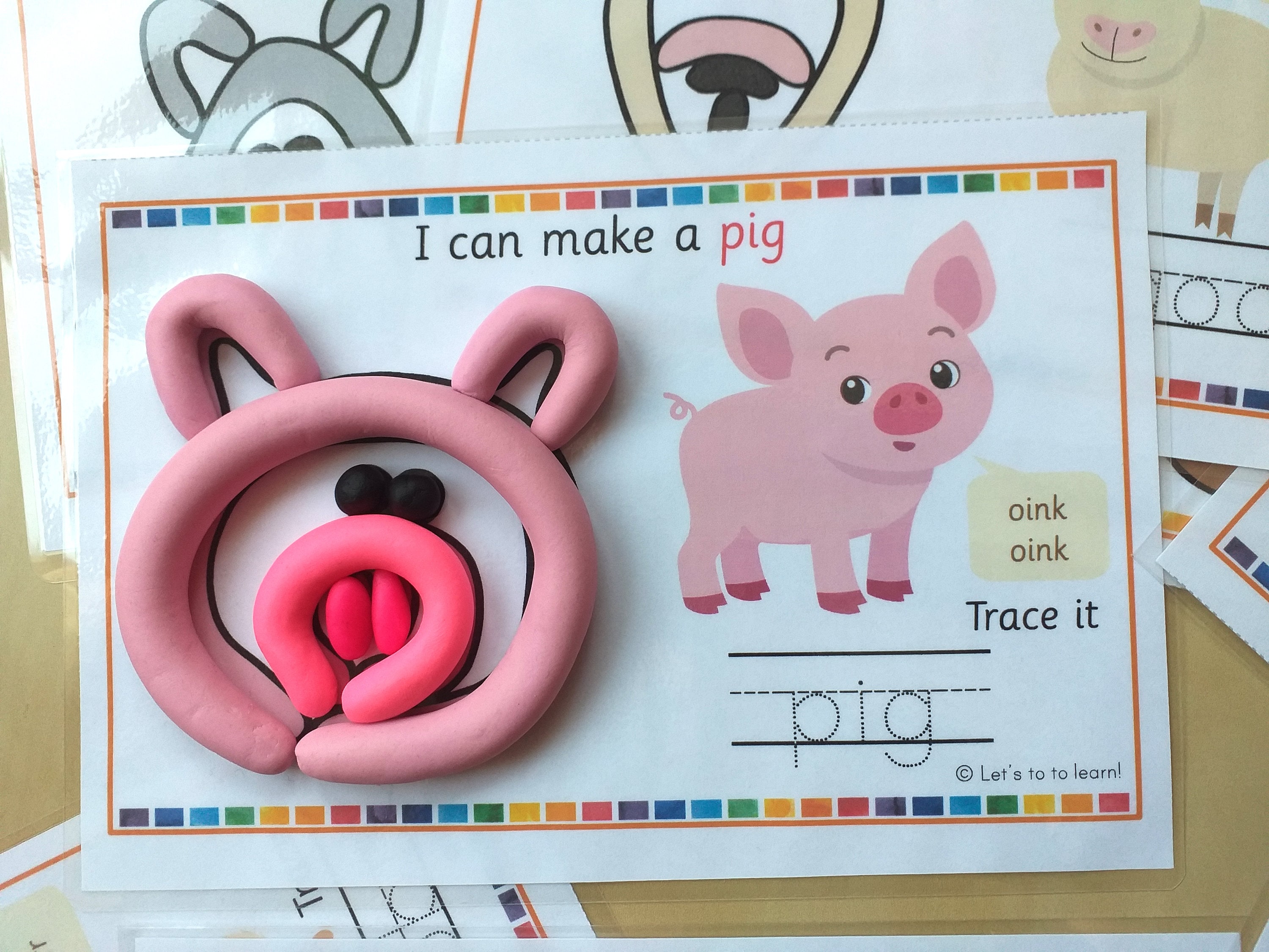 Farm Animals Playdough Mats, 12 Visual Cards, Play Doh, Toddler ...