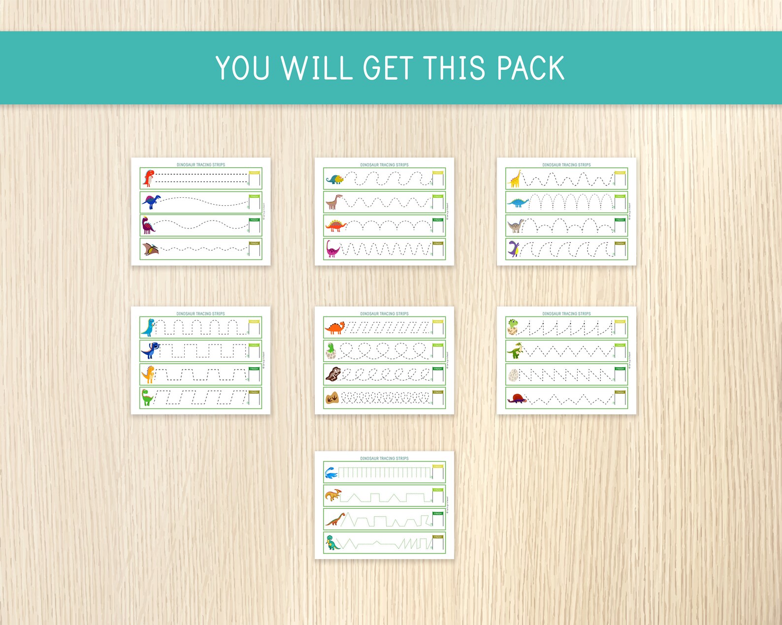 Dinosaurs Tracing Strips, Tracing Practice, Toddler, Preschool ...