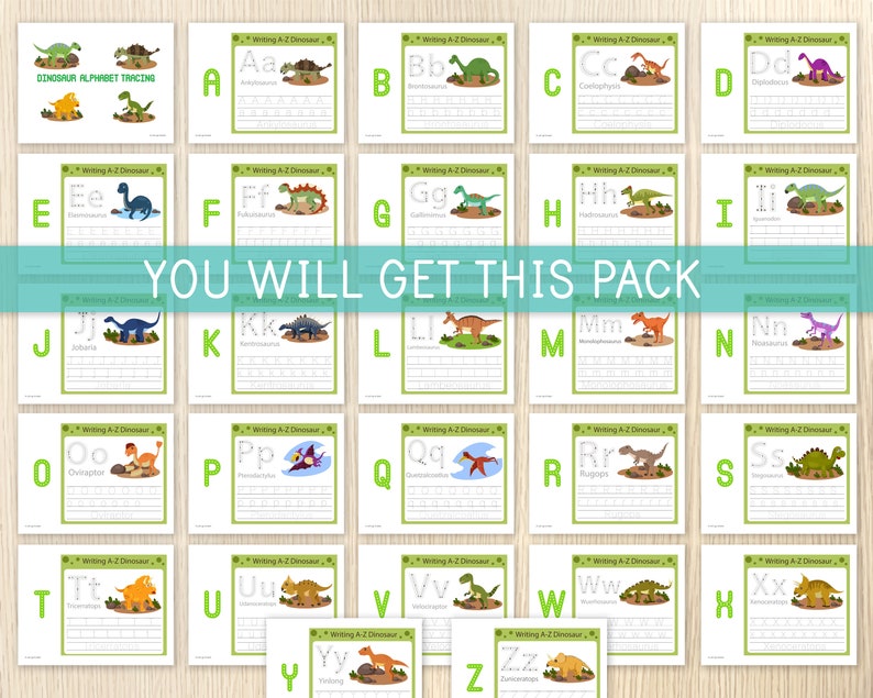 Alphabet Tracing Worksheets - Cute Dinosaurs - Tracing Letters ...
