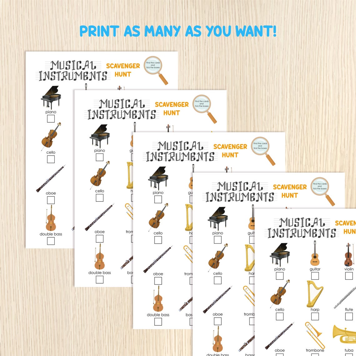 Musical Instruments Scavenger Hunt With Cards - Treasure Hunt Game ...