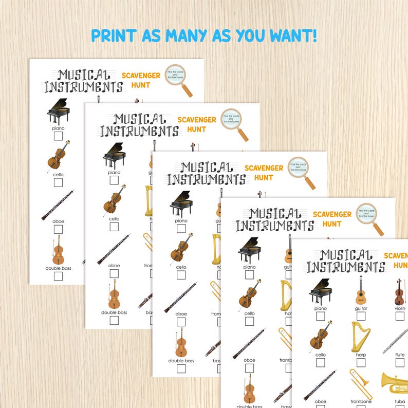Musical Instruments Scavenger Hunt With Cards - Treasure Hunt Game ...