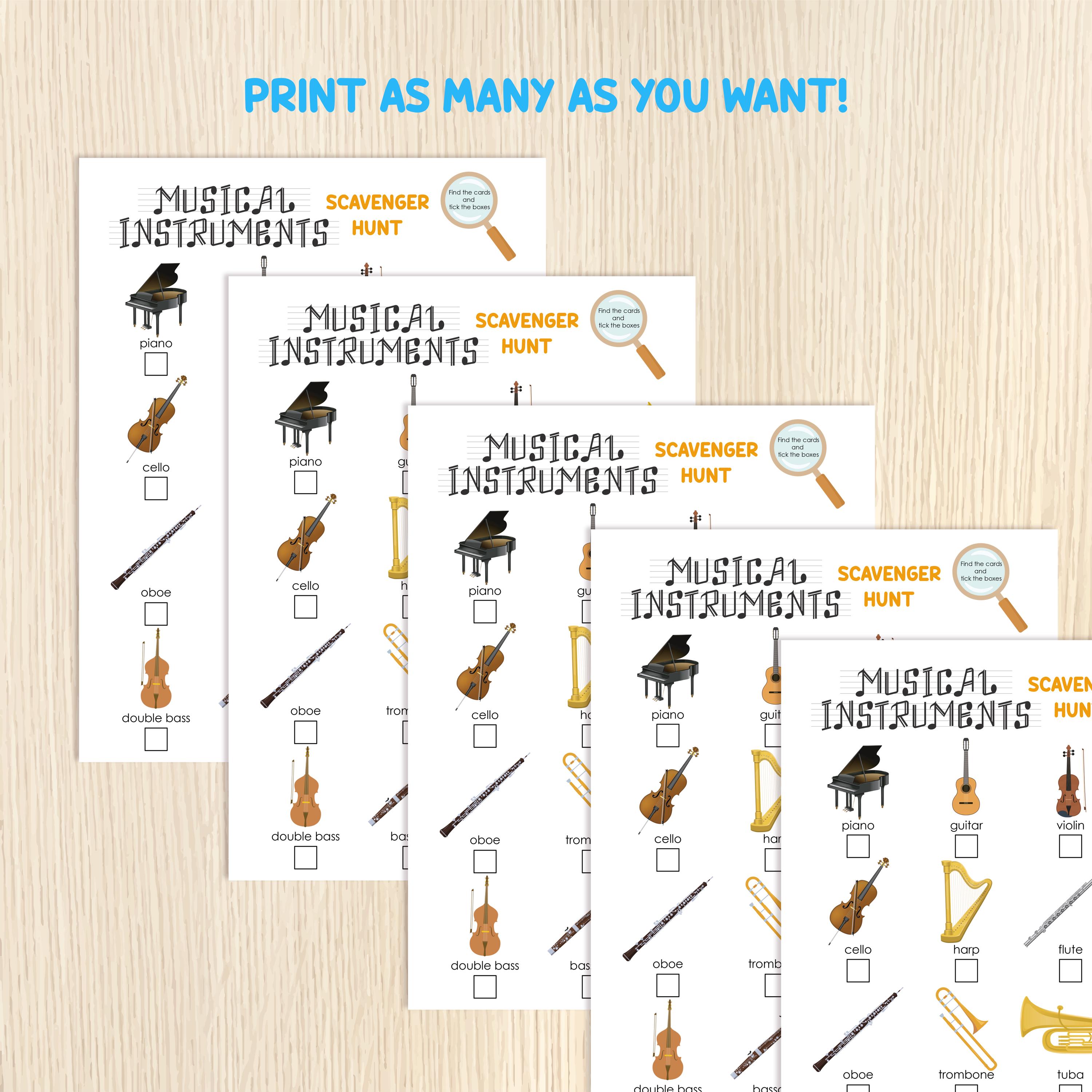 Musical Instruments Scavenger Hunt With Cards - Treasure Hunt Game ...