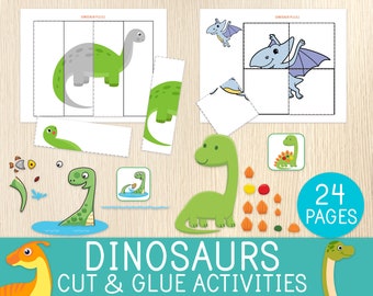 Dinosaurs Cut Out and Glue Activity for Kids. Preschool - Etsy