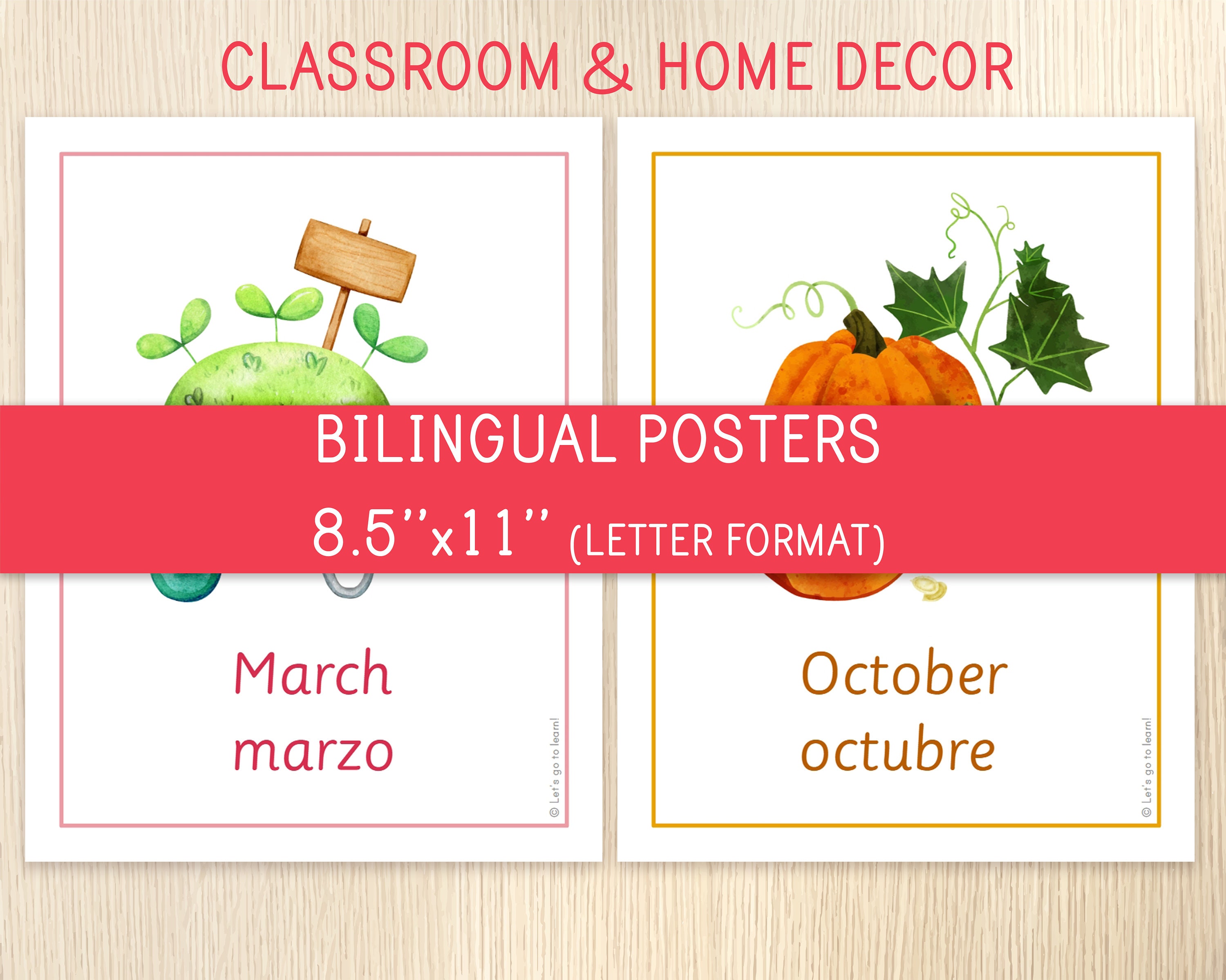 English-spanish Months Flashcards Posters & Chart Bilingual - Etsy