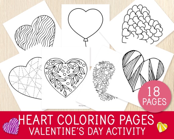 Heart Coloring Pages Valentine's Day Activity Coloring - Etsy