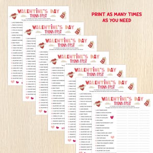 Valentine's Day Think Fast Game - Valentine's Printable Activity ...