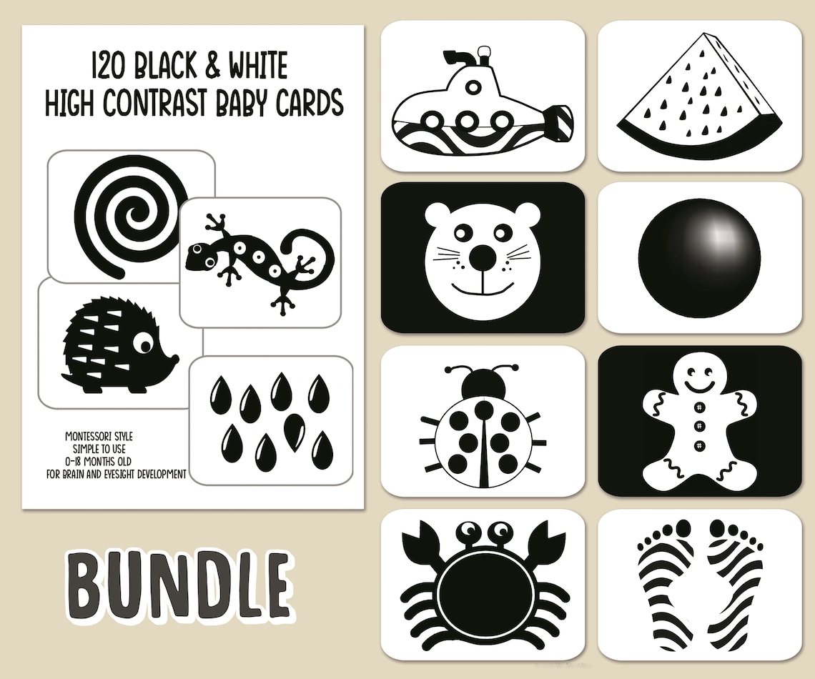 Black & White High Contrast Flashcards for Baby 120 Cards - Etsy