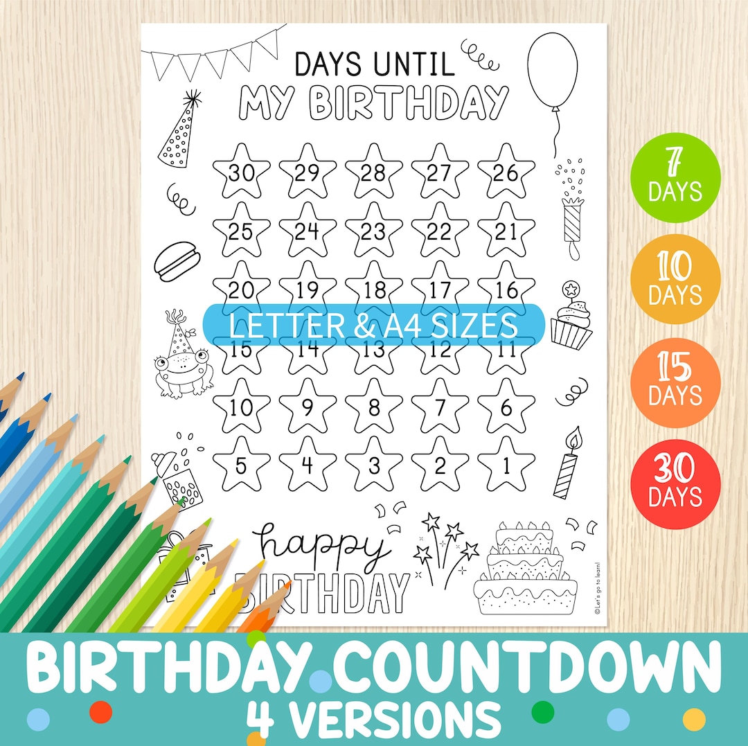 Birthday Countdown Printable for Kids - Birthday Calendar Chart - Days ...