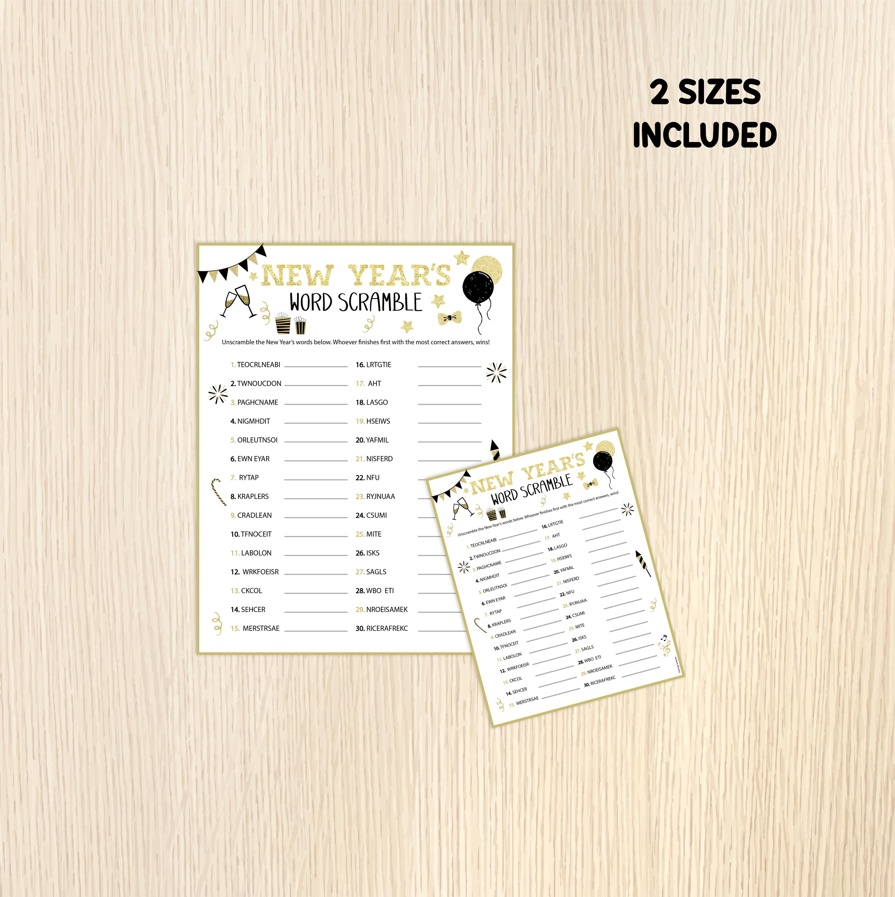 New Year's Word Scramble Game - Printable New Year's Eve Party Game ...