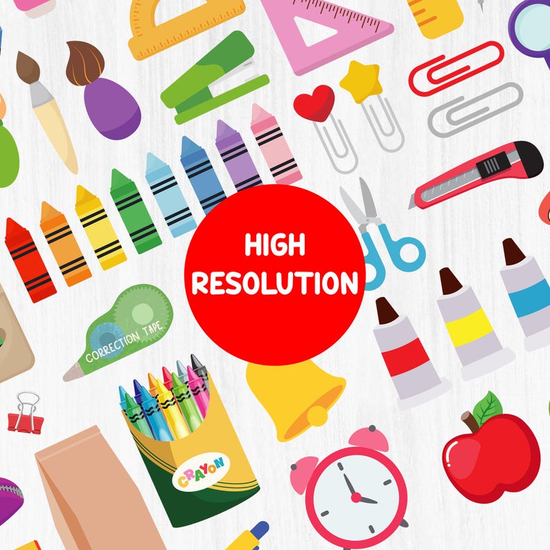 School Supplies Clipart Bundle - School PNG Files - Back to School Clip ...