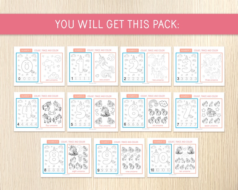 Numbers Worksheets - Unicorn Themed - Trace & Color - Preschool Math ...