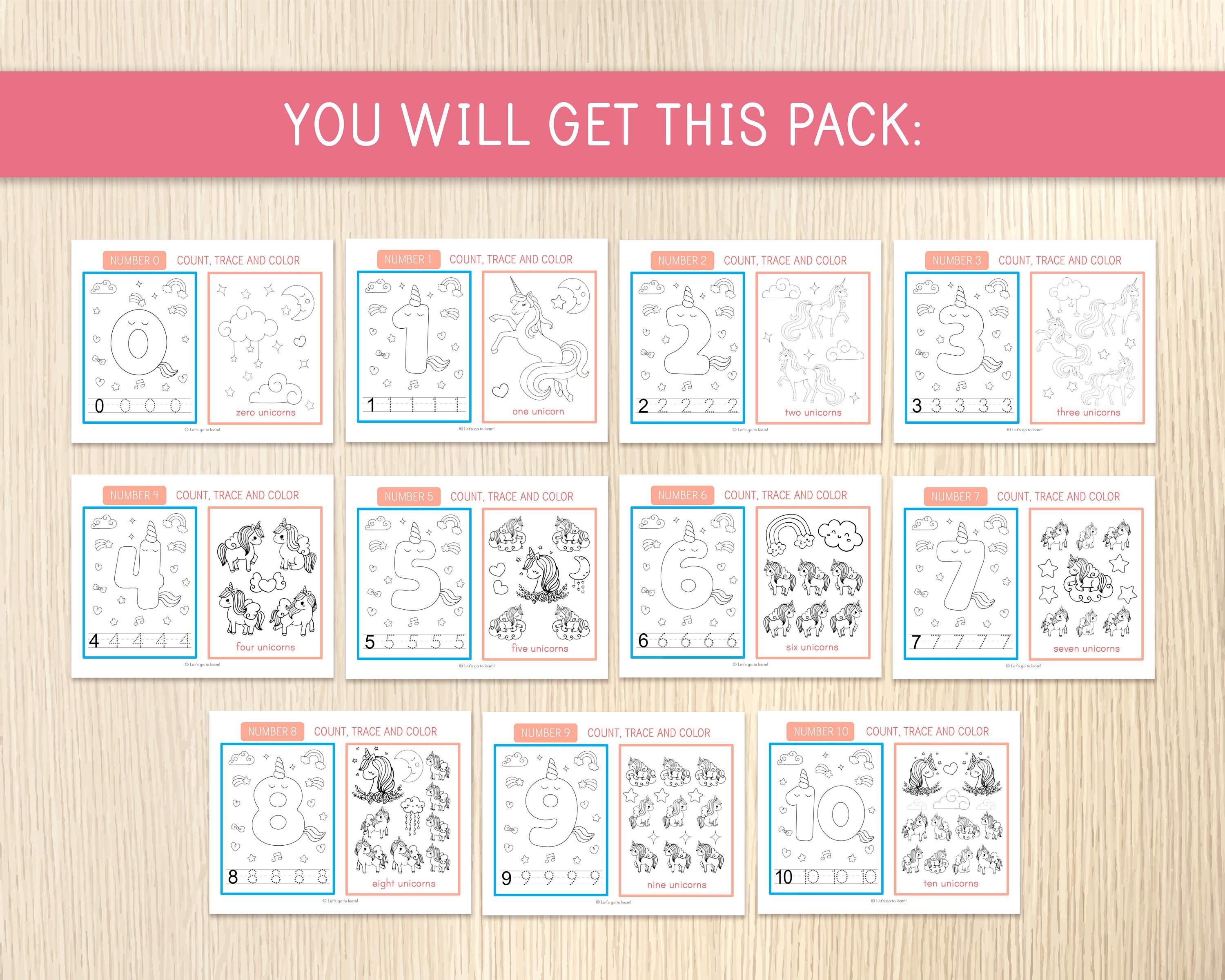 Numbers Worksheets - Unicorn Themed - Trace & Color - Preschool Math ...