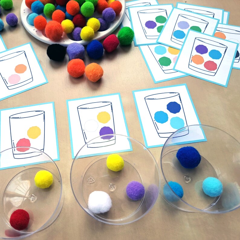 Color Sorting Game With Pom Poms, Color Matching Activity, Toddler ...