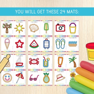 Summer Playdough Mats, 24 Visual Cards, Play Doh, Toddler Activity ...