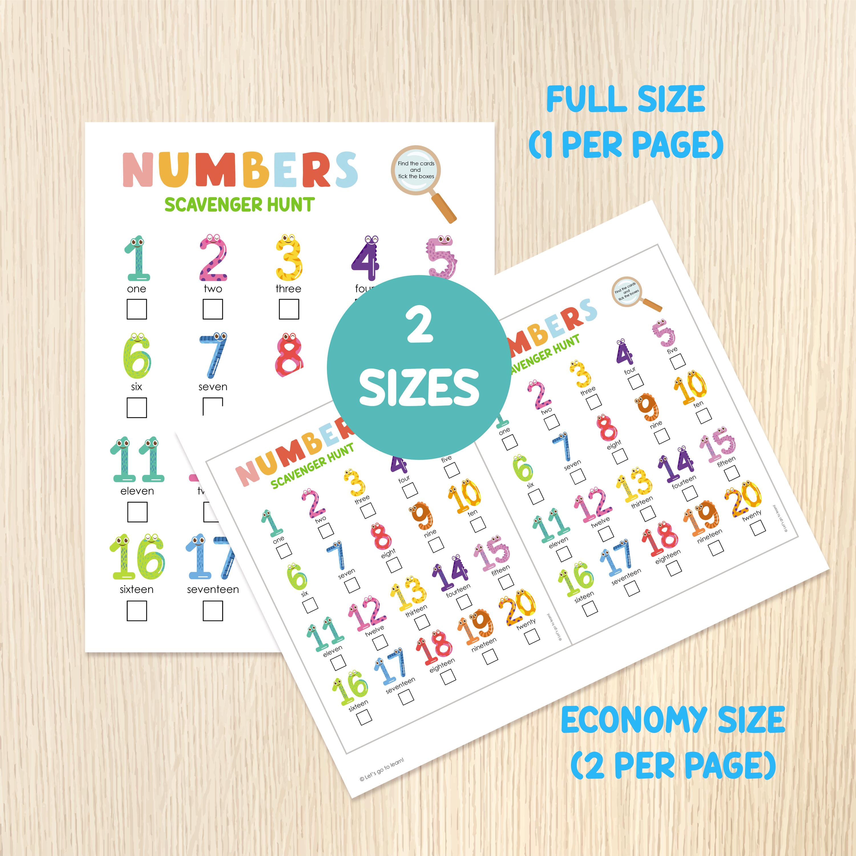 Numbers Scavenger Hunt 1–20 With Cards – Preschool & Kindergarten ...