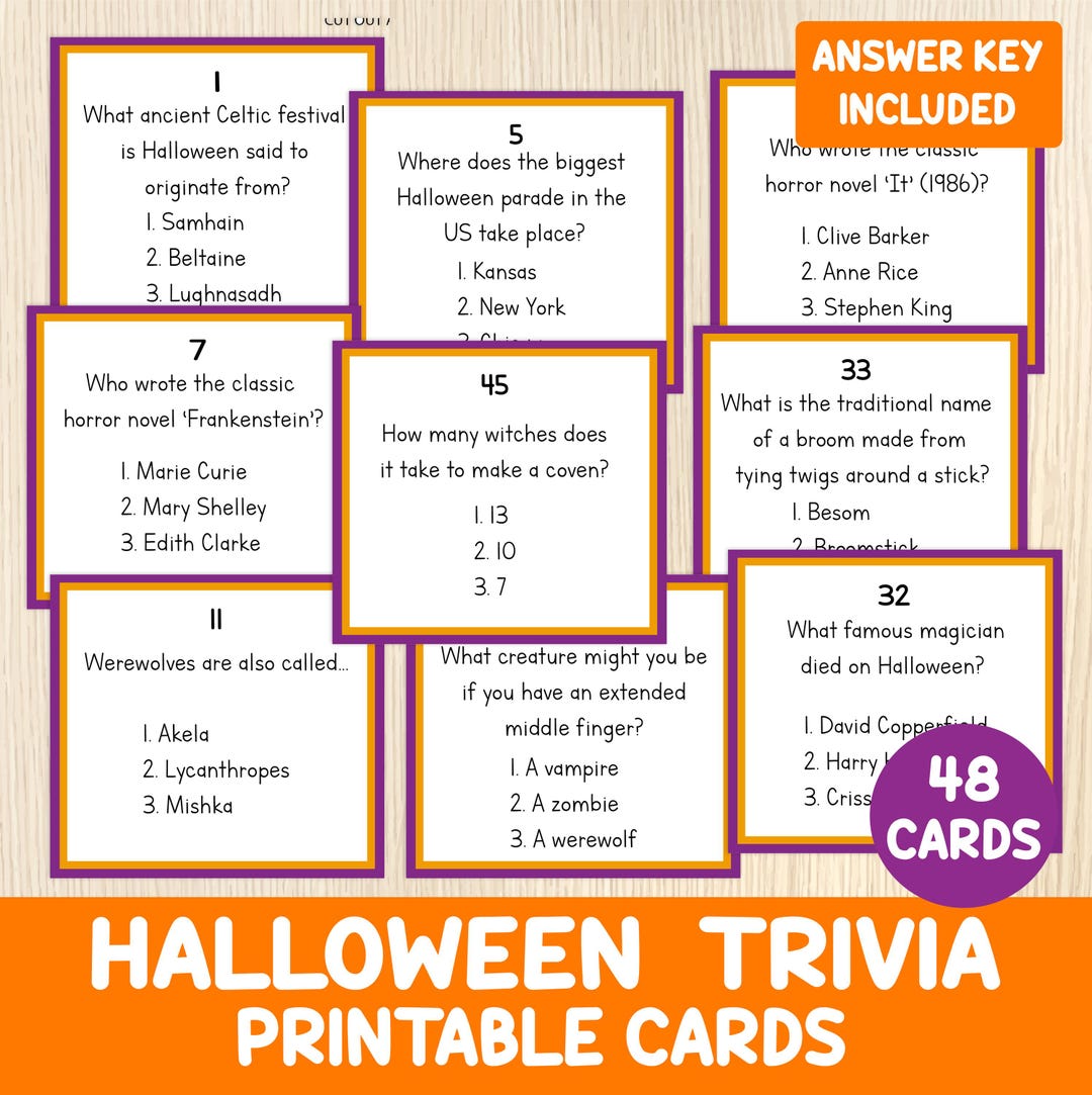 Halloween Trivia Game, 48 Question Cards, Halloween Party Activity ...