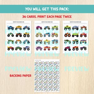 Monster Trucks Memory Game - Printable Matching Activity - Toddler ...
