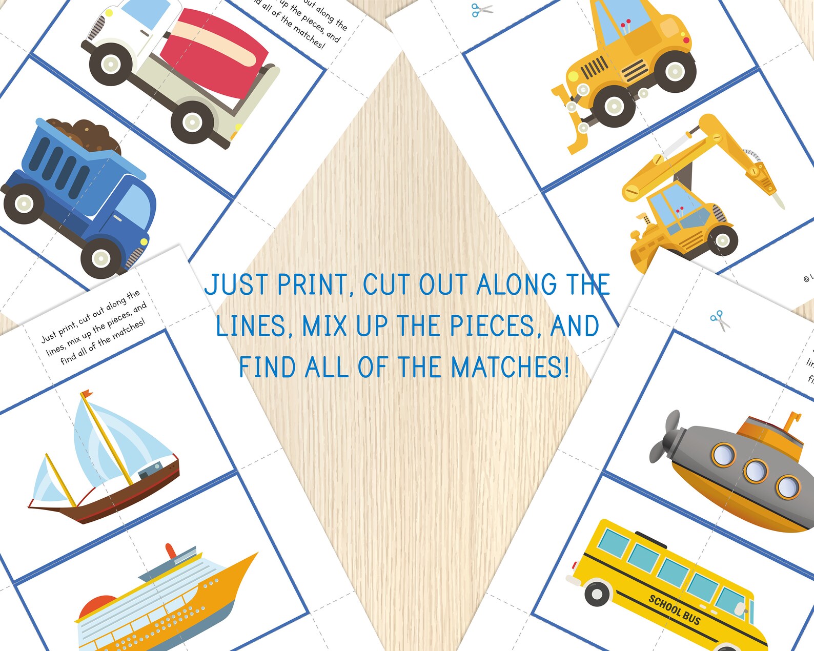 Vehicles Matching Activity - 30 Transports Puzzles for Kids - Symmetry ...
